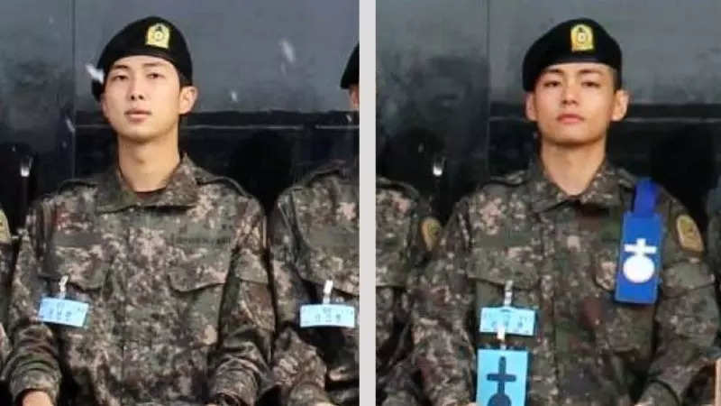BTS members RM and Vs first photo in military uniform surfaces. ARMY ...