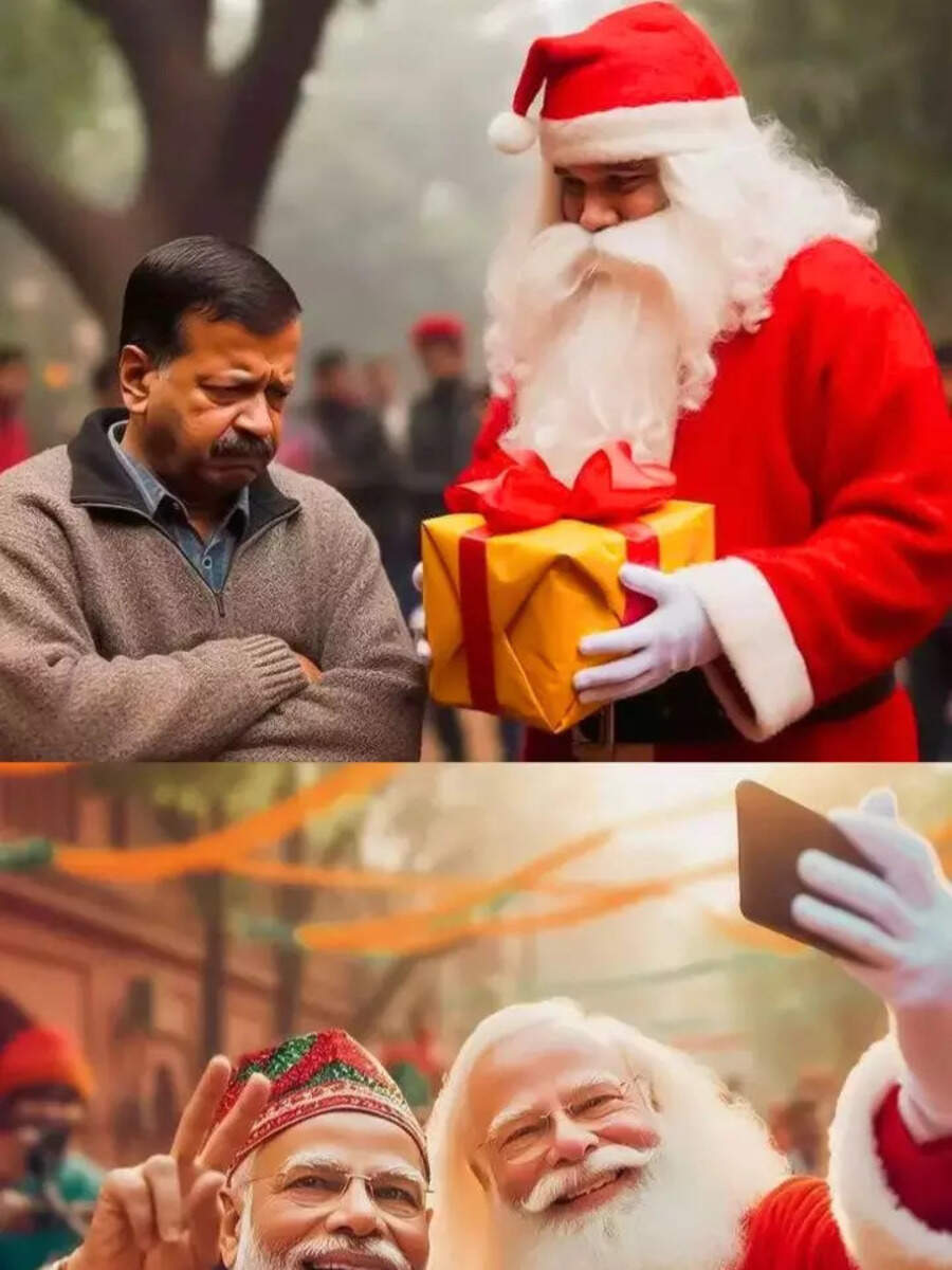 AI Generated santa claus photos taking selfi With Pm Modi ...